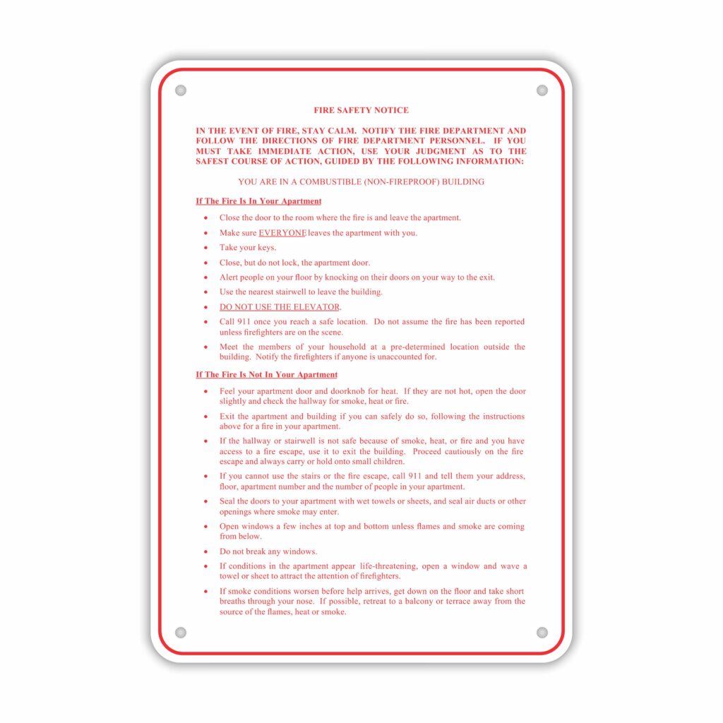 COMBUSTIBLE FIRE SAFETY NOTICE - My Sign Station