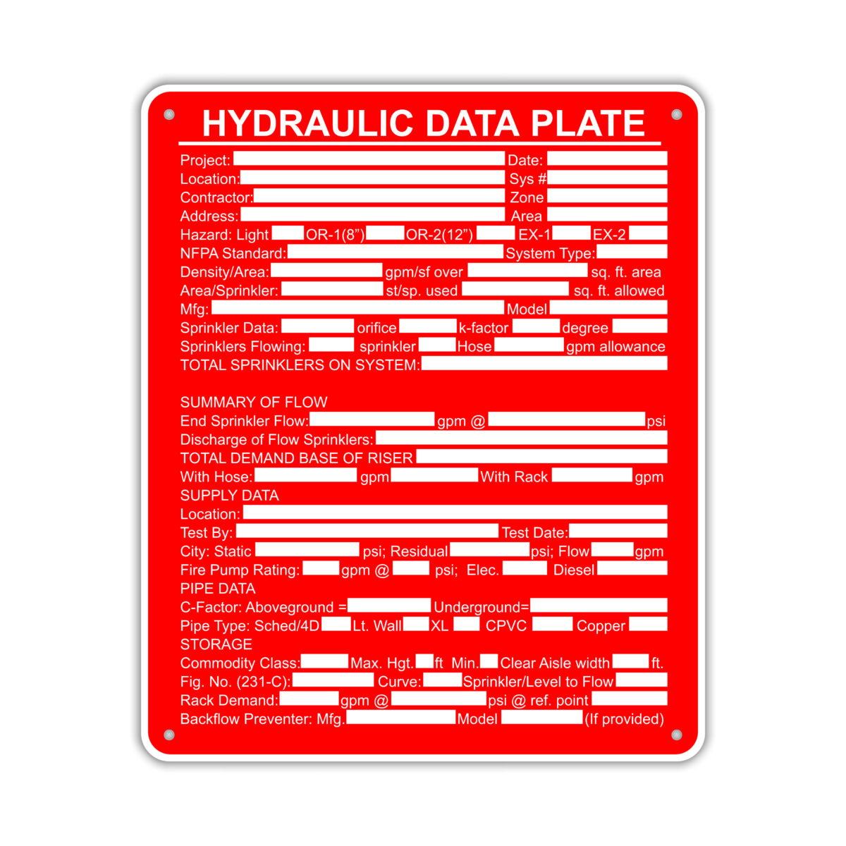 HYDRAULIC DATA PLATE SIGN - My Sign Station