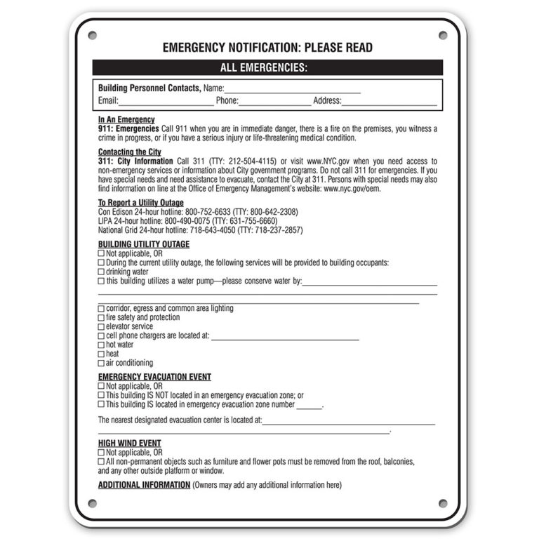 EMERGENCY CONTACT SIGN - My Sign Station