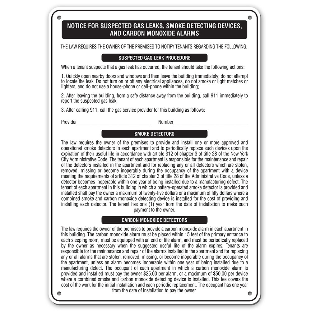 SMOKE/CARBON MONOXIDE/GAS LEAK COMBO SIGN - My Sign Station