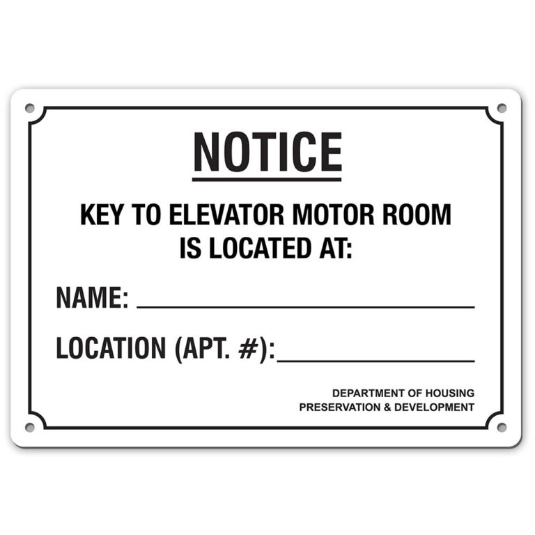 KEY TO ELEVATOR MOTOR ROOM SIGN - My Sign Station